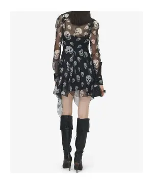 Alexander McQueen Silk Skull Print Wrap Dress
