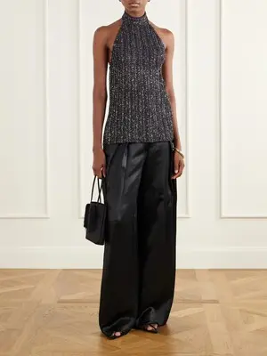 Missoni Sequin-embellished Striped Crochet-knit Halterneck Top - Metallic