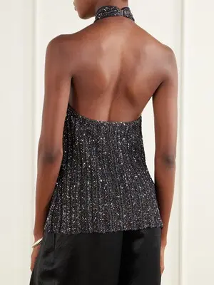 Missoni Sequin-embellished Striped Crochet-knit Halterneck Top - Metallic