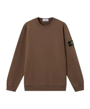 Stone Island Crewneck Sweatshirt With Ribbed Inserts - Umber