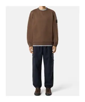 Stone Island Crewneck Sweatshirt With Ribbed Inserts - Umber