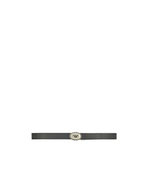 Emporio Armani Suede And Grained Leather Belt With Oval Logo Plaque