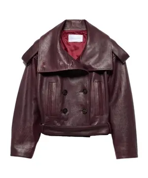 7 For All Mankind Oversizedcollar Cropped Leather Trench Jacket