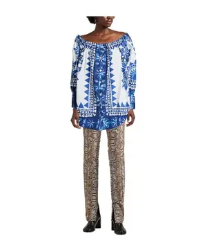Farm Rio Off-the-shoulder Long-sleeve Floral Shirt
