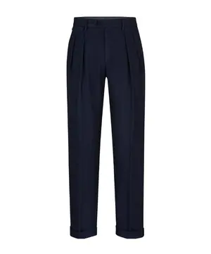 Hugo Boss Navy Doublepleat Cuffed Tailored Trousers