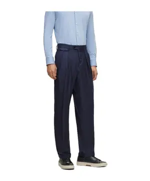 Hugo Boss Navy Doublepleat Cuffed Tailored Trousers