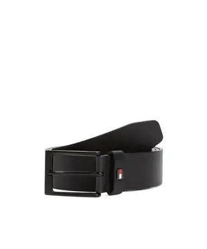 Tommy Hilfiger Solid Color Leather Belt - Black
