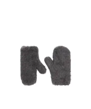 Max Mara Mittens In Wool And Alpaca Teddy Fabric Medium Grey - Medium Gray