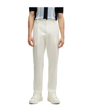 Hugo Boss Offwhite Pleated Straightleg Trousers