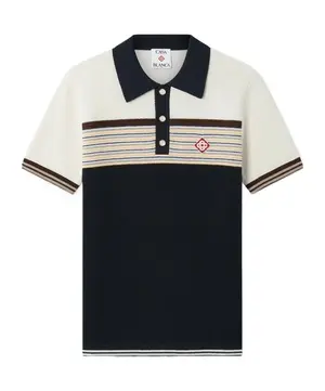 Casablanca Colourblock Striped Knit Polo Shirt