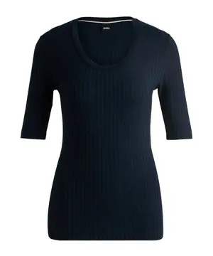 Hugo Boss Navy Ribknit Top - Blue