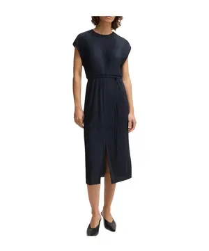 Hugo Boss Navy Ribknit Midi Dress