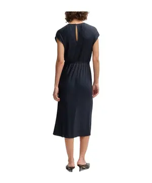 Hugo Boss Navy Ribknit Midi Dress
