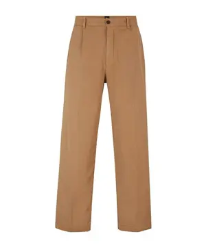 Hugo Boss Camel Pleated Wideleg Trousers - Brown