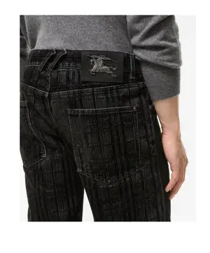 Burberry Check Flocked Straight Leg Jeans