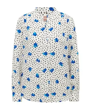 Hugo Boss Polkadot Blue Floral Shirt - White