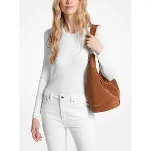 Michael Kors Suede Shoulder Bag With Gold Tone Hardware