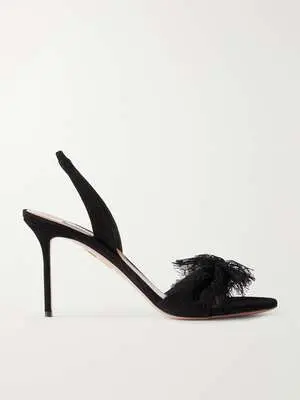 AQUAZZURA Lover 85 Lace-trimmed Suede Slingback Sandals
