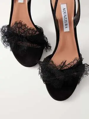AQUAZZURA Lover 85 Lace-trimmed Suede Slingback Sandals