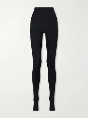 Bottega Veneta Logo-embroidered Knitted Wool Leggings - Black