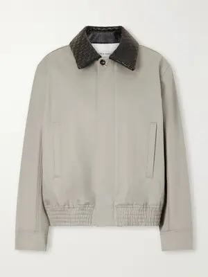 Bottega Veneta Intrecciato Leather-trimmed Cotton Jacket - Gray
