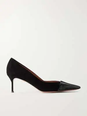 AQUAZZURA Orbit Pump 65 Patent Leather-trimmed Suede Pumps