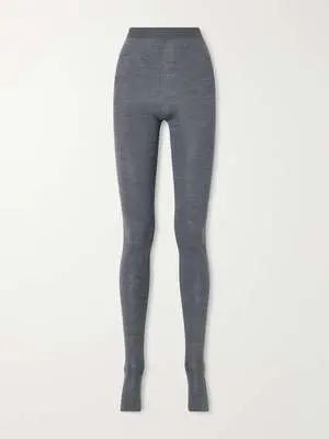 Bottega Veneta Logo-embroidered Knitted Wool Leggings - Gray