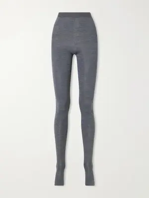 Bottega Veneta Logo-embroidered Knitted Wool Leggings - Gray