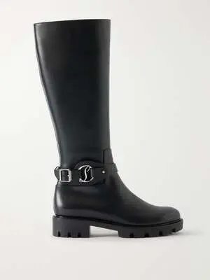 CHRISTIAN LOUBOUTIN Dianouchette Lug Buckled Leather Knee Boots