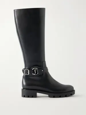 CHRISTIAN LOUBOUTIN Diana Notte Lug Buckled Leather Knee High Boots - Black