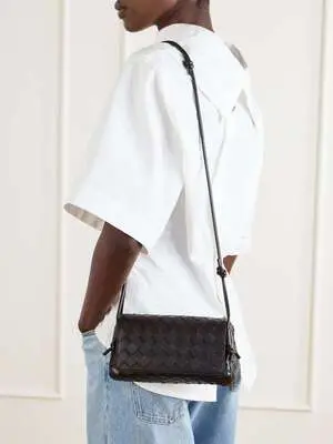Bottega Veneta Notturno Intrecciato Leather Shoulder Bag - Brown