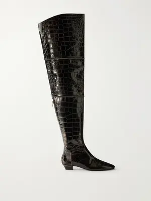 Magda Butrym Paneled Croc-effect Leather Over-the-knee Boots - Brown