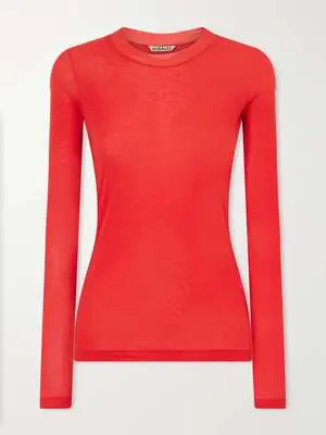 Auralee Ribbed Cotton-jersey T-shirt - Red