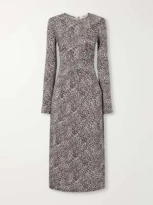 Sea Charlize Gathered Leopard-print Stretch-jersey Midi Dress