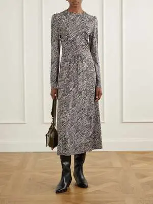 Sea Charlize Gathered Leopard-print Stretch-jersey Midi Dress