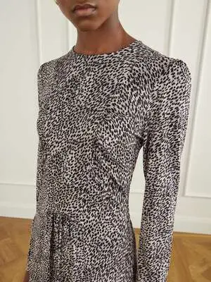 Sea Charlize Gathered Leopard-print Stretch-jersey Midi Dress