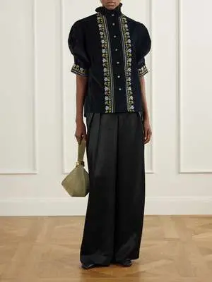 Thierry Colson Vita Embroidered Cotton And Wool-blend Corduroy Blouse