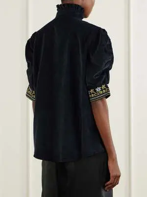 Thierry Colson Vita Embroidered Cotton And Wool-blend Corduroy Blouse
