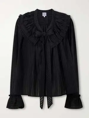 Thierry Colson Dauphine Ruffled Striped Cotton-voile Blouse