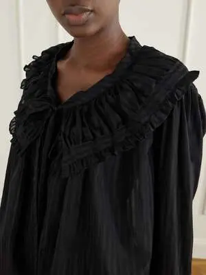Thierry Colson Dauphine Ruffled Striped Cotton-voile Blouse