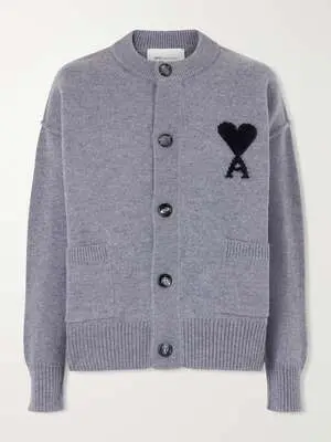 AMI Paris Intarsia Wool Cardigan