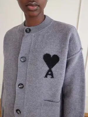 AMI Paris Intarsia Wool Cardigan