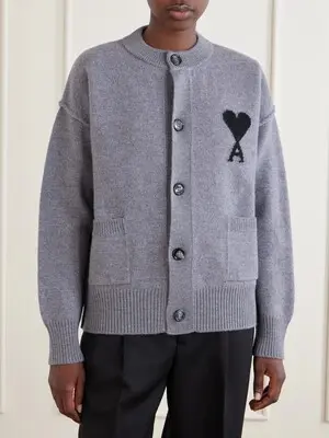 AMI Paris Intarsia Wool Cardigan