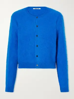 Auralee Garment-dyed Alpaca Cardigan - Blue