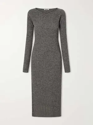 Auralee Ribbed Cashmere Midi Dress - Gray