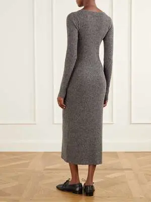 Auralee Ribbed Cashmere Midi Dress