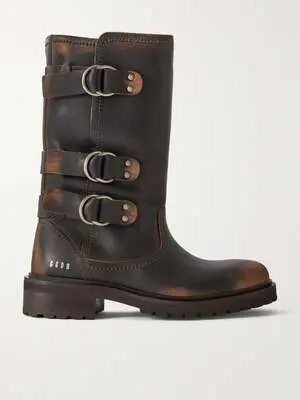 GOLDEN GOOSE Kurt Distressed Leather Knee Boots - Brown