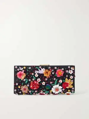 Carolina Herrera Floral-embellished Silk-faille Clutch - Multi
