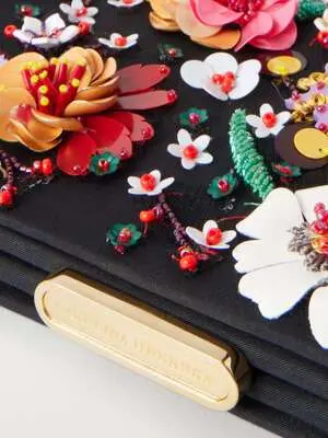 Carolina Herrera Floral-embellished Silk-faille Clutch