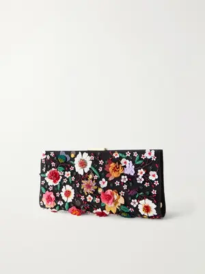 Carolina Herrera Floral Embellished Silk Faille Clutch